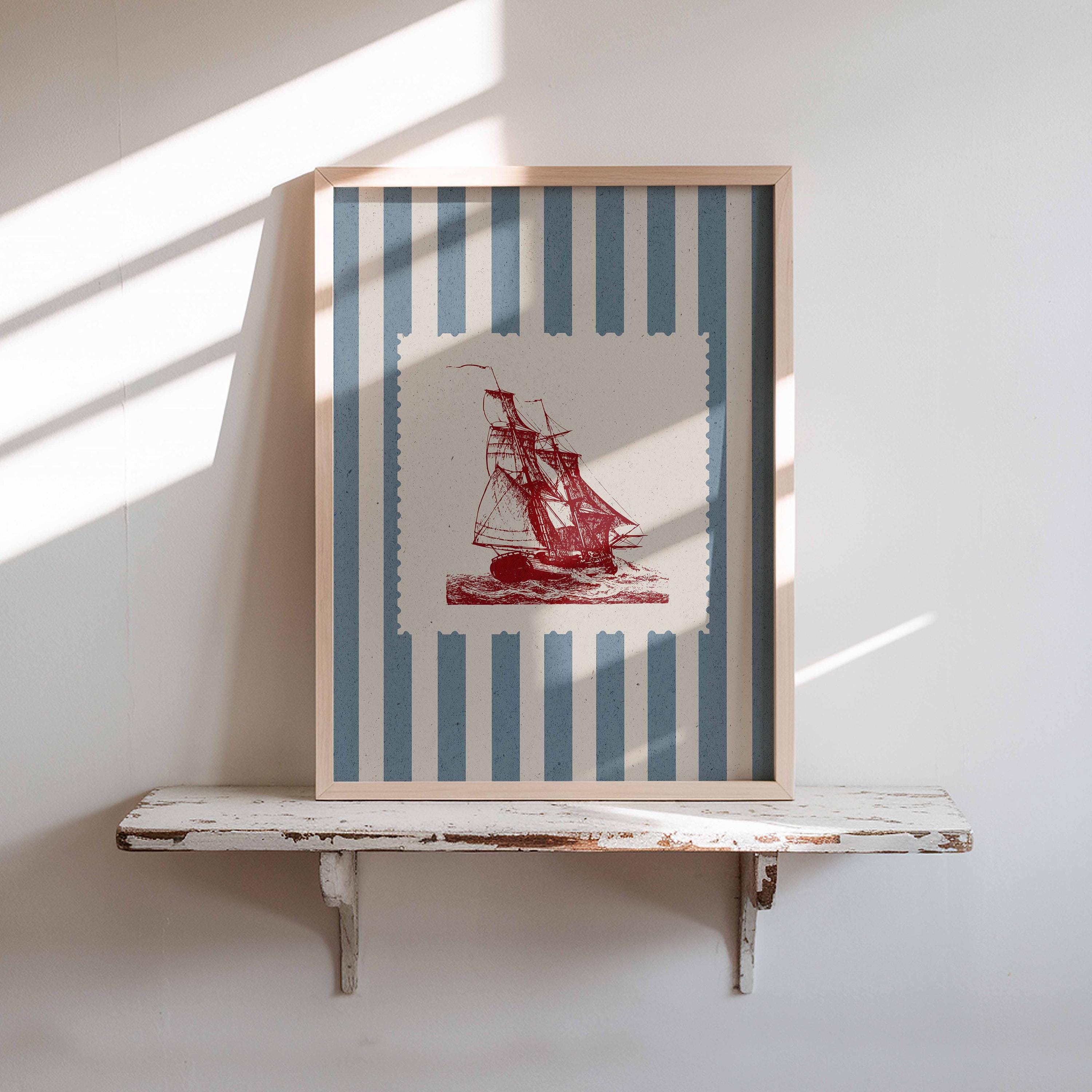 Nautical Ship Print: Striped Sailor Art, Summer Vibes (digital Download ...