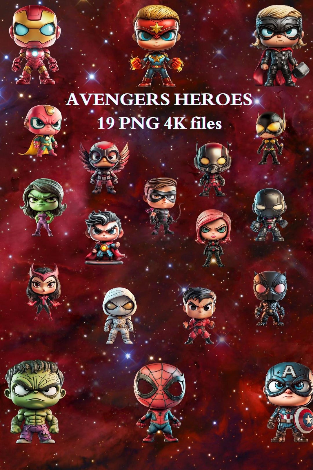 Chibi-style Avengers Heroes Clipart - 19 PNG Avengers Heroes Graphics ...