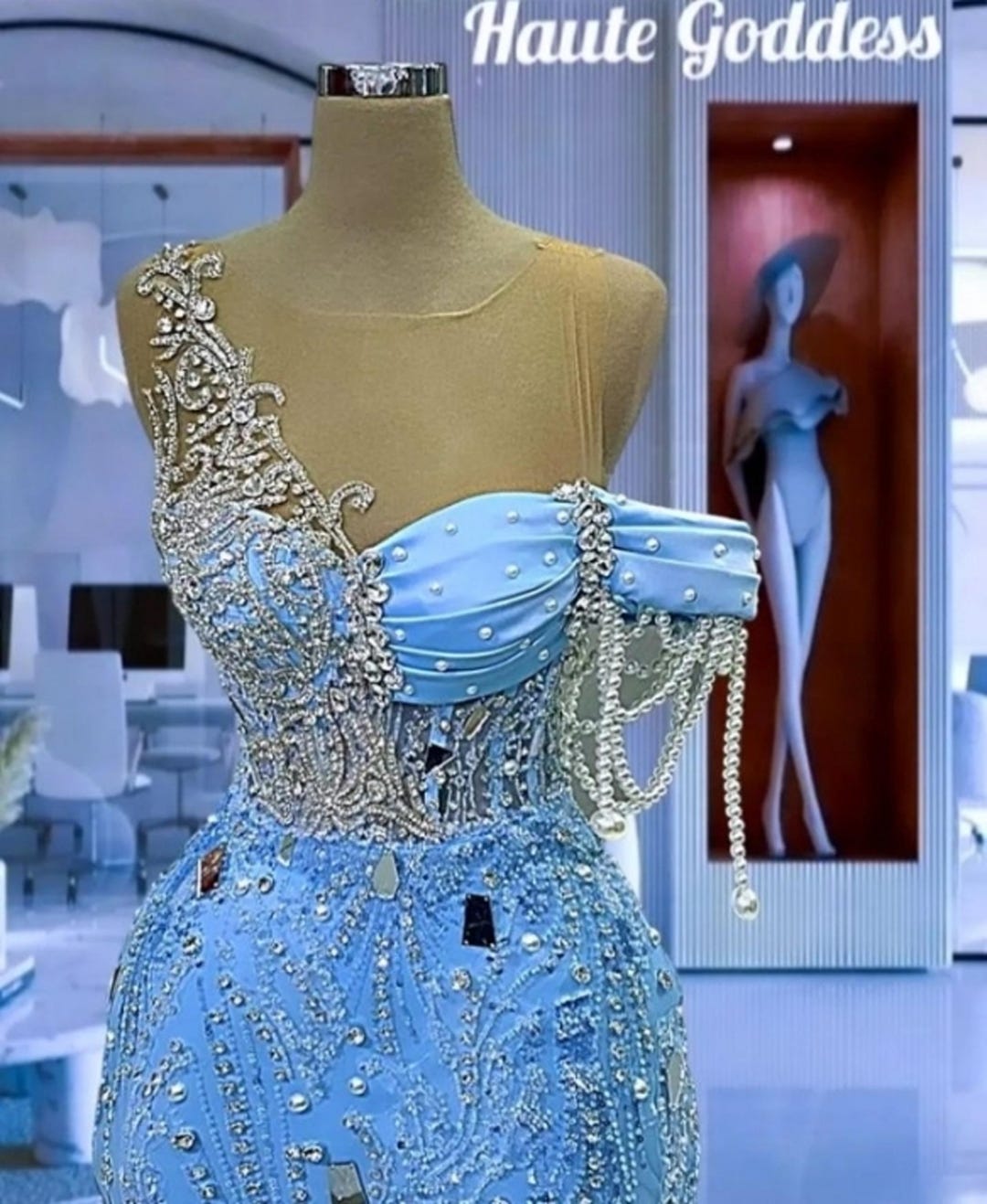 Goddess of Sussex Hand Embellished Crystal Blue Dress Evening Gown ...