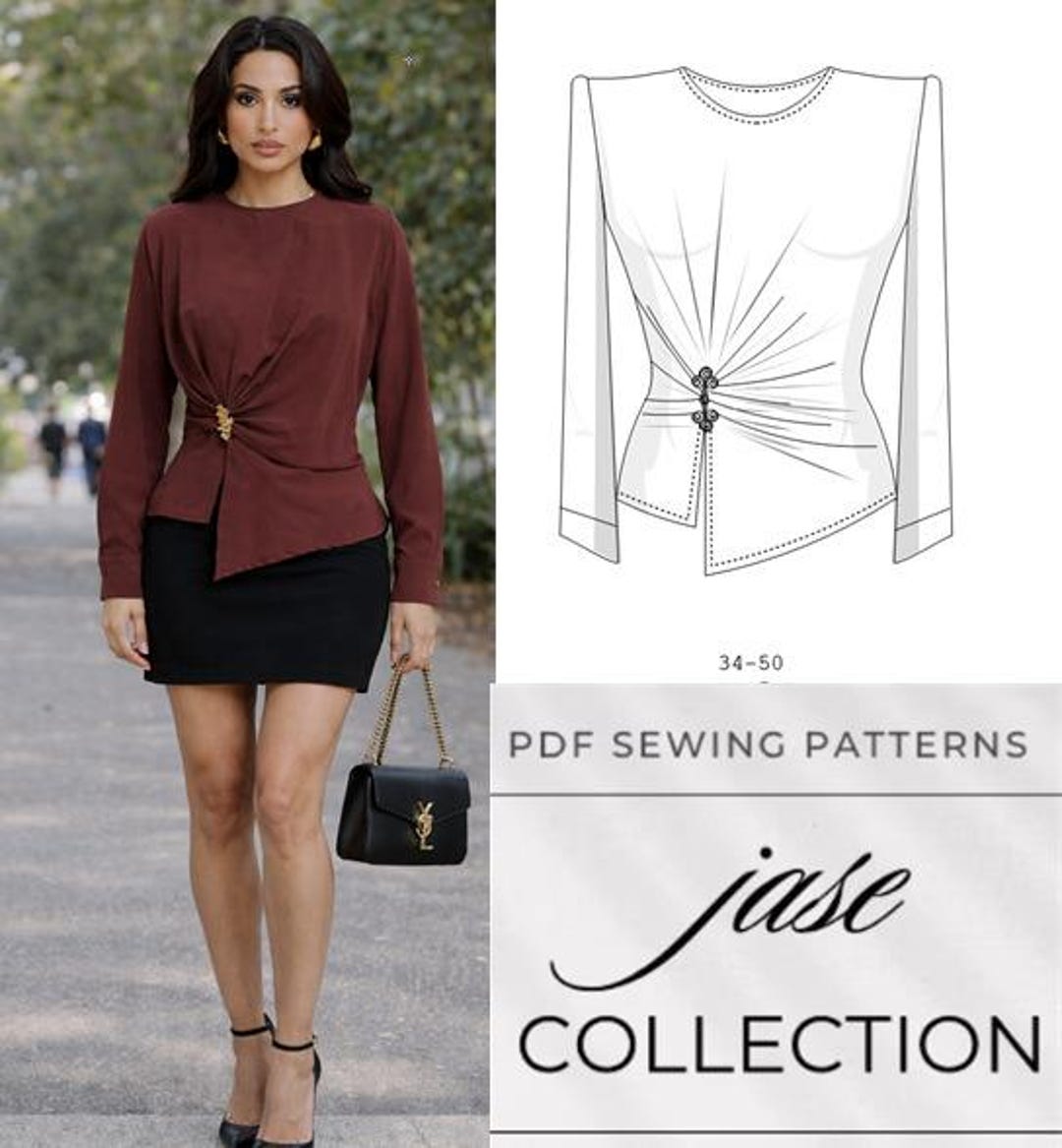 Twist Front Blouse Sewing Pattern • Women’s PDF Pattern • Waist Tie Top ...