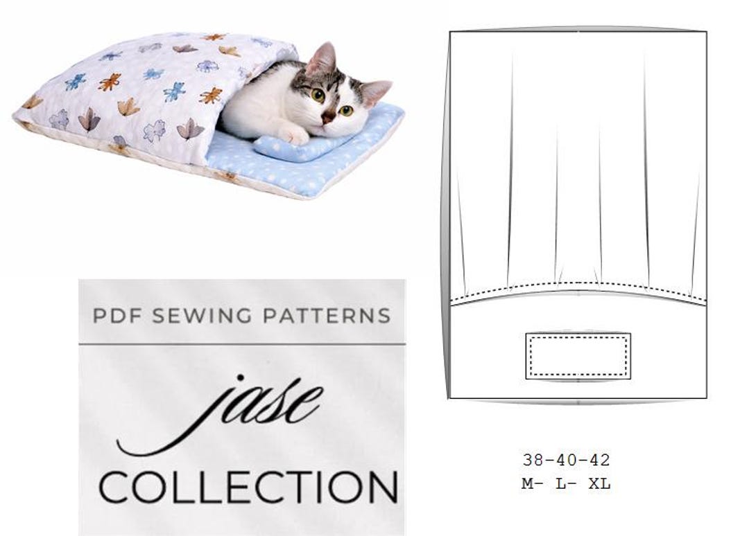 Covered Cat Bed Sewing Pattern PDF Cozy Pet Cave Cushion DIY Tutorial ...