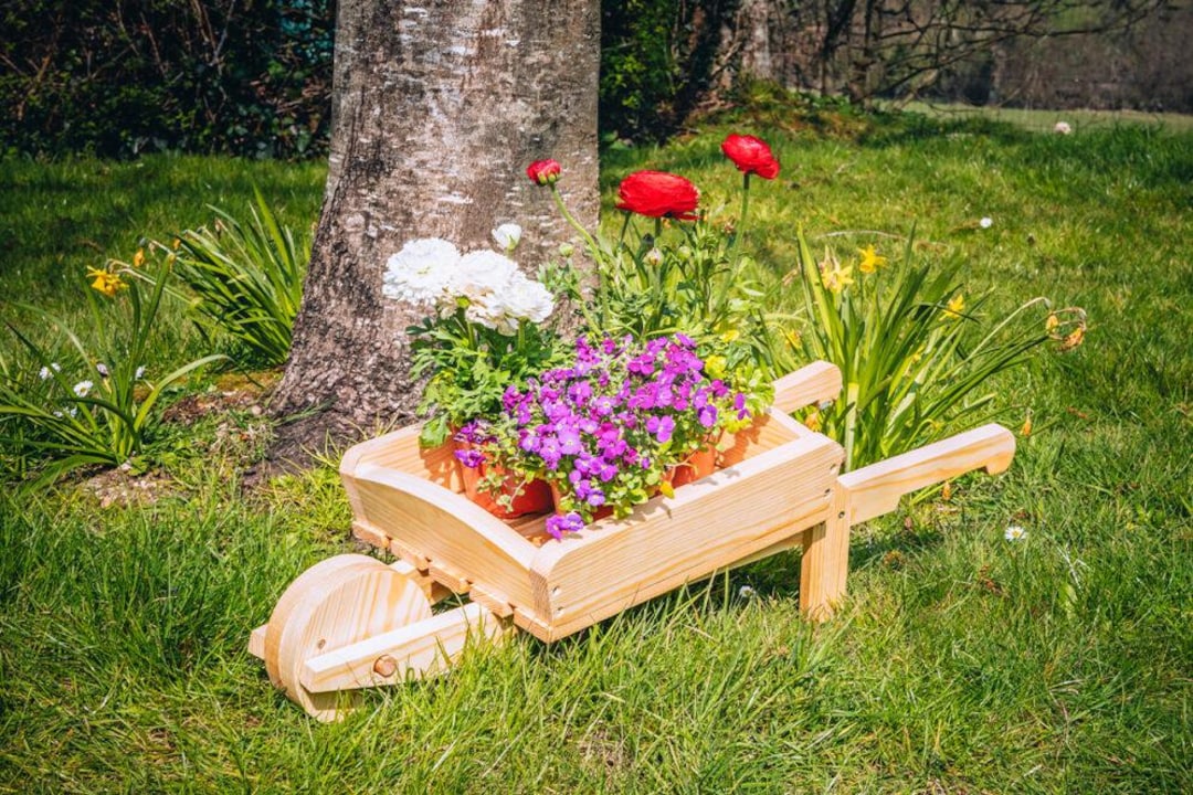 Wooden Garden Mini Wheelbarrow Planter, Wood Planter, Mini Wheelbarrow ...