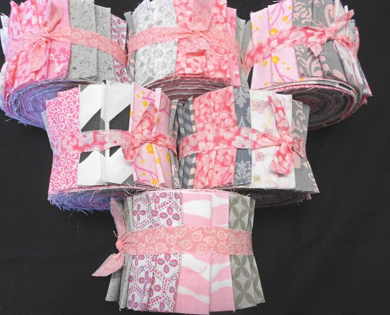 Pink and Gray Quilt Fabric Jelly Roll Strips SEW FUN QUILTS | Etsy