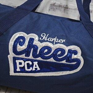 Personalized Navy Cheer Duffle Bag: Silver Applique, Custom Team Colors ...