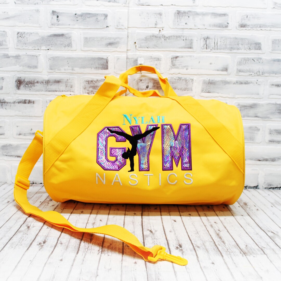 Personalized Gymnastics Purple Holographic Bag Small Yellow Duffle Bag ...