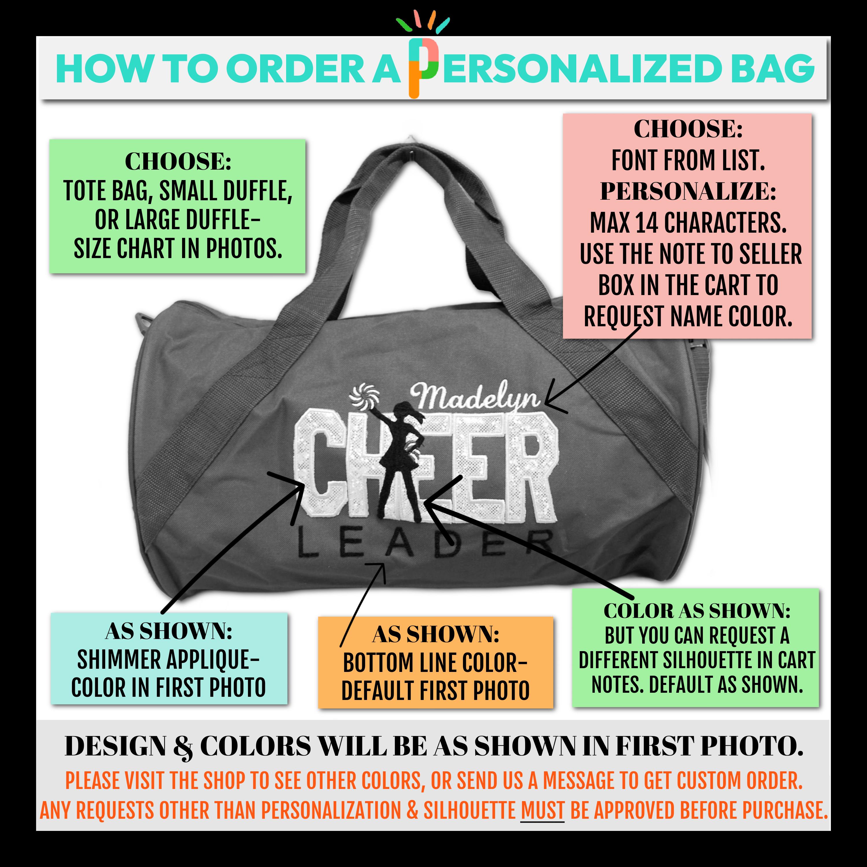 Personalized Cheer Duffle Bag: Sparkle Cheerleader Tote, Custom Glitter ...