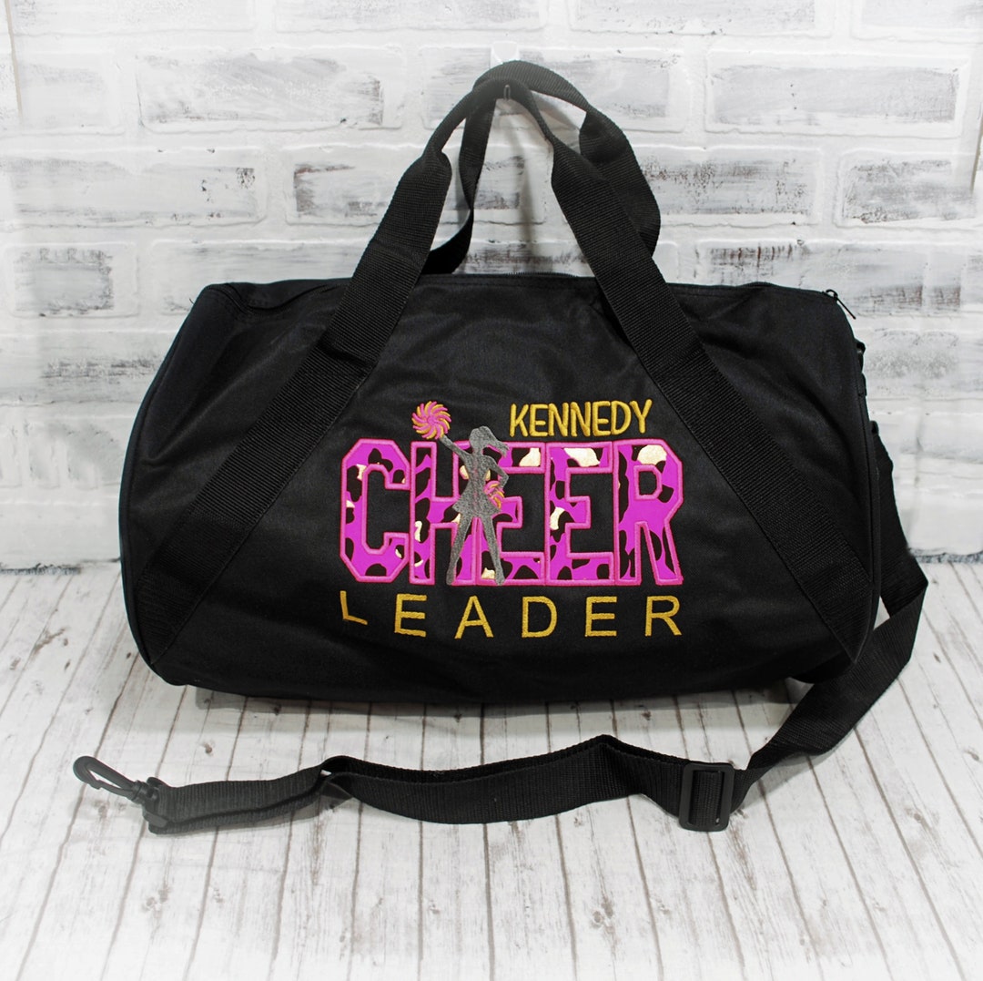 Personalized Girl's Cheer Bag Neon Pink Black Gold Leopard Cheer Duffle ...