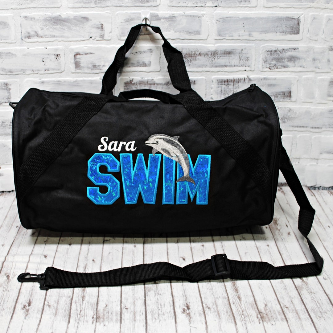 Personalized Dolphins Swim Duffle Bag//black and Blue Swim Team ...