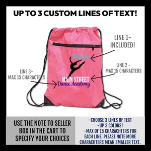 Personalized Dance Pink Cinch Sack Drawstring Backpack 3 Lines of ...