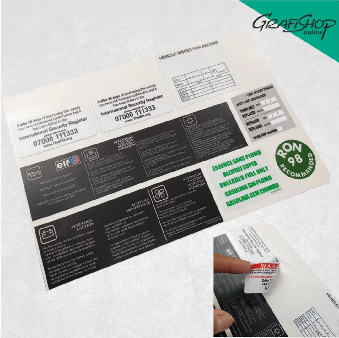 Engine Bay Labels for Clio MK2 182 Sport Facelift Stickers / Decals ...