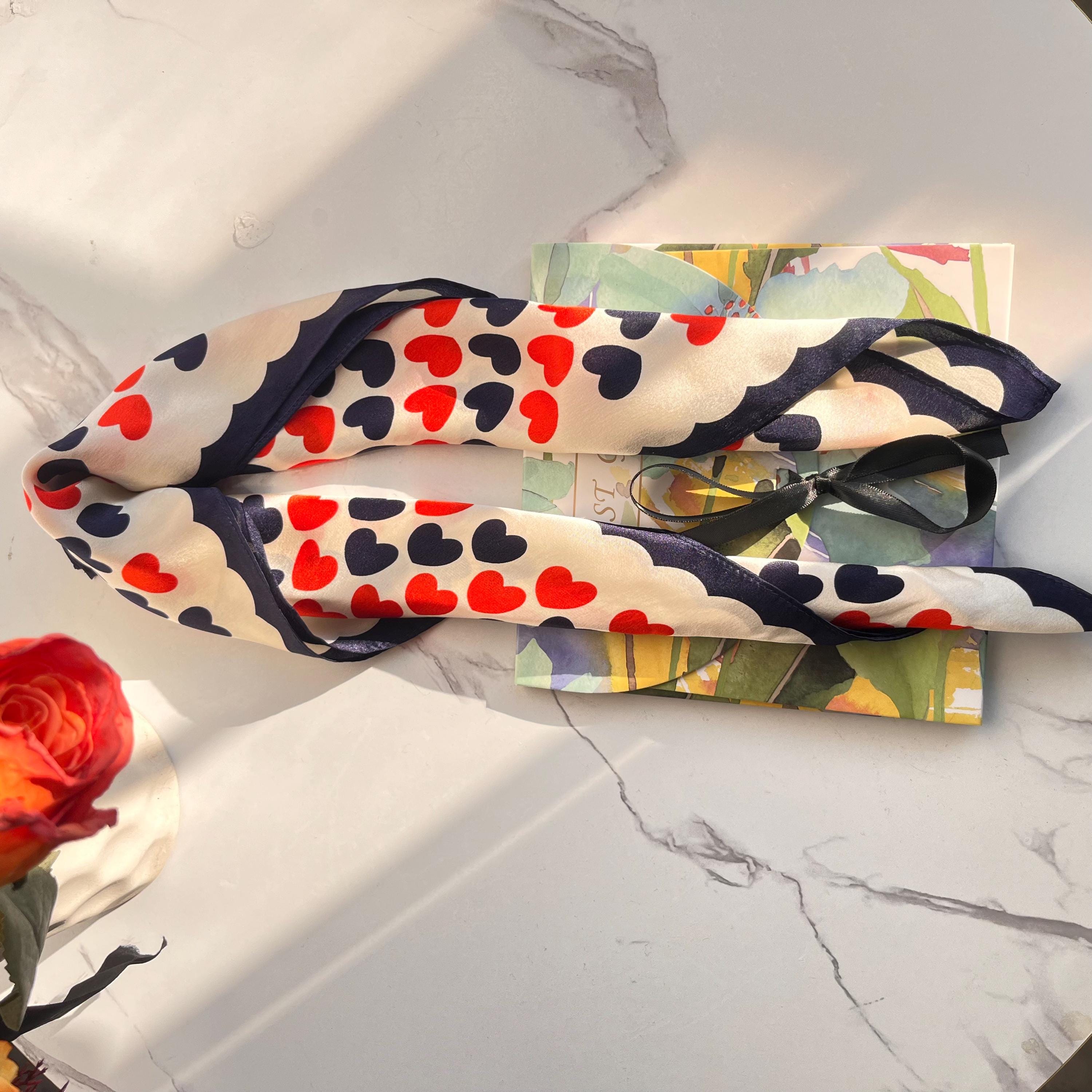 100% Mulberry Silk Heart Print Scarf 53×53cm | Valentine’s Gift for Her ...