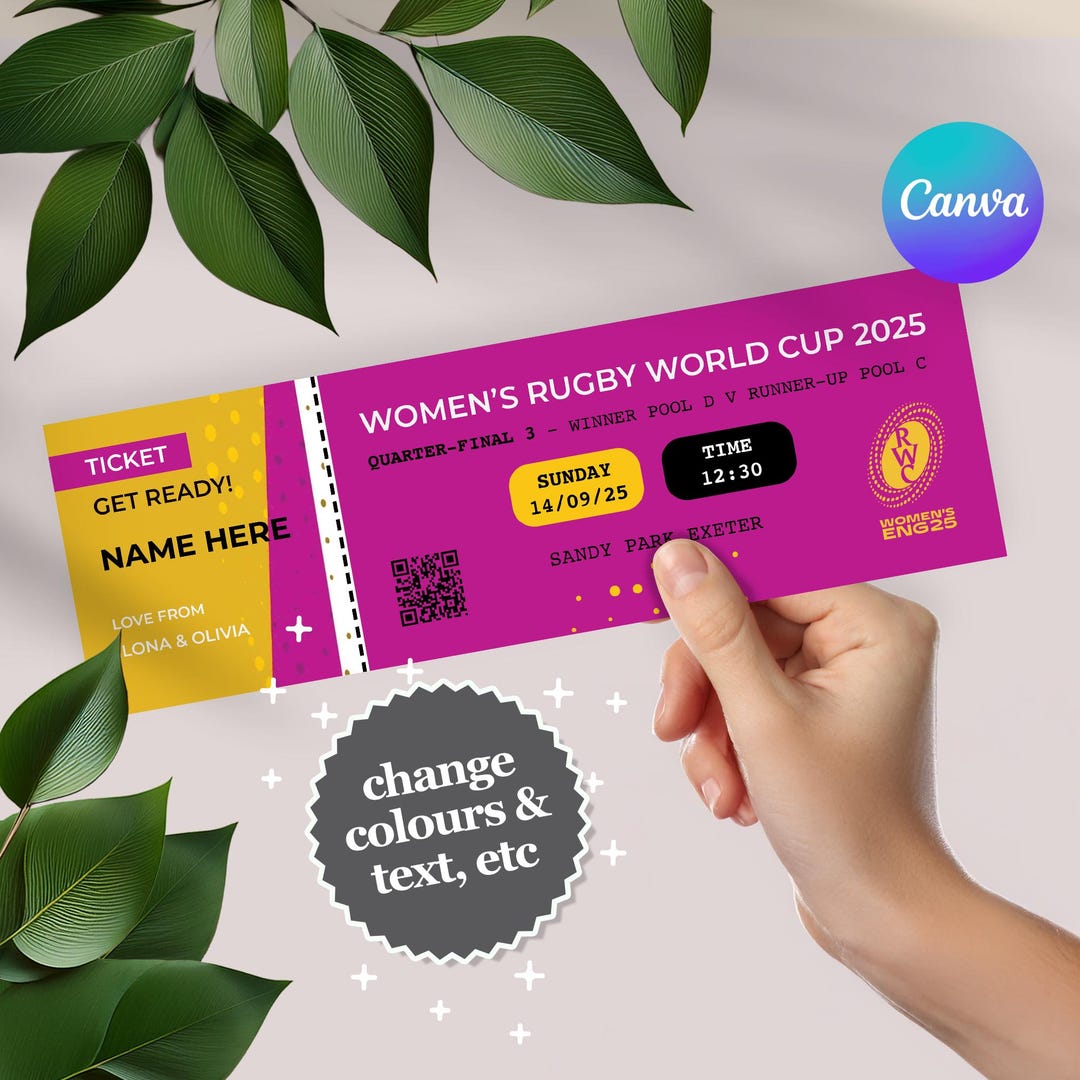 EDITABLE Women's Rugby World Cup 2025 Ticket | Printable Gift Voucher ...