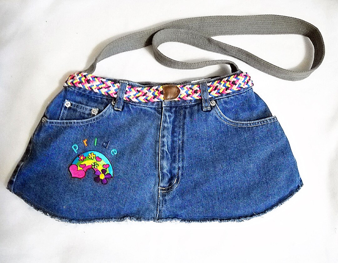 Purse Denim LGBT Pride Rainbow Patch and Handle Recycled Denim Lined ...