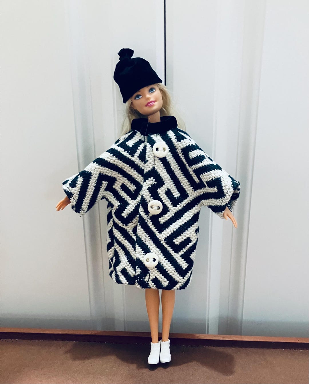 Fashion Doll Coat 1/6 Scale Black and White Maze Boxy Coat - Etsy