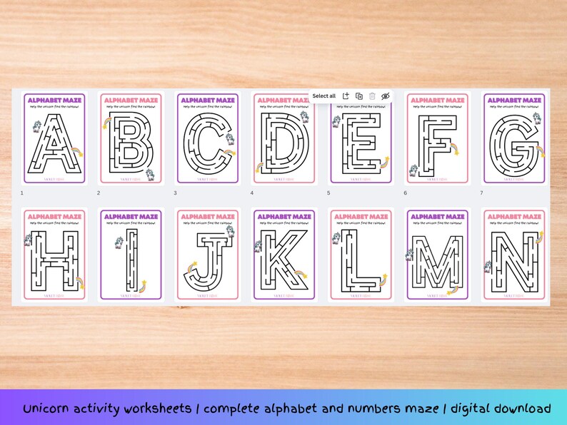 Alphabet Maze Workbook Numbers Maze Workbook Unicorns Workbook Unicorn ...