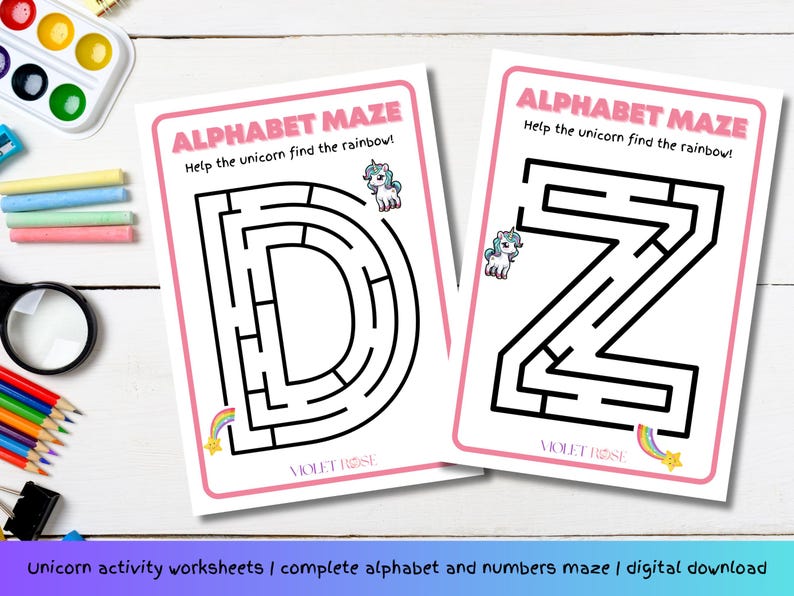 Alphabet Maze Workbook Numbers Maze Workbook Unicorns Workbook Unicorn ...