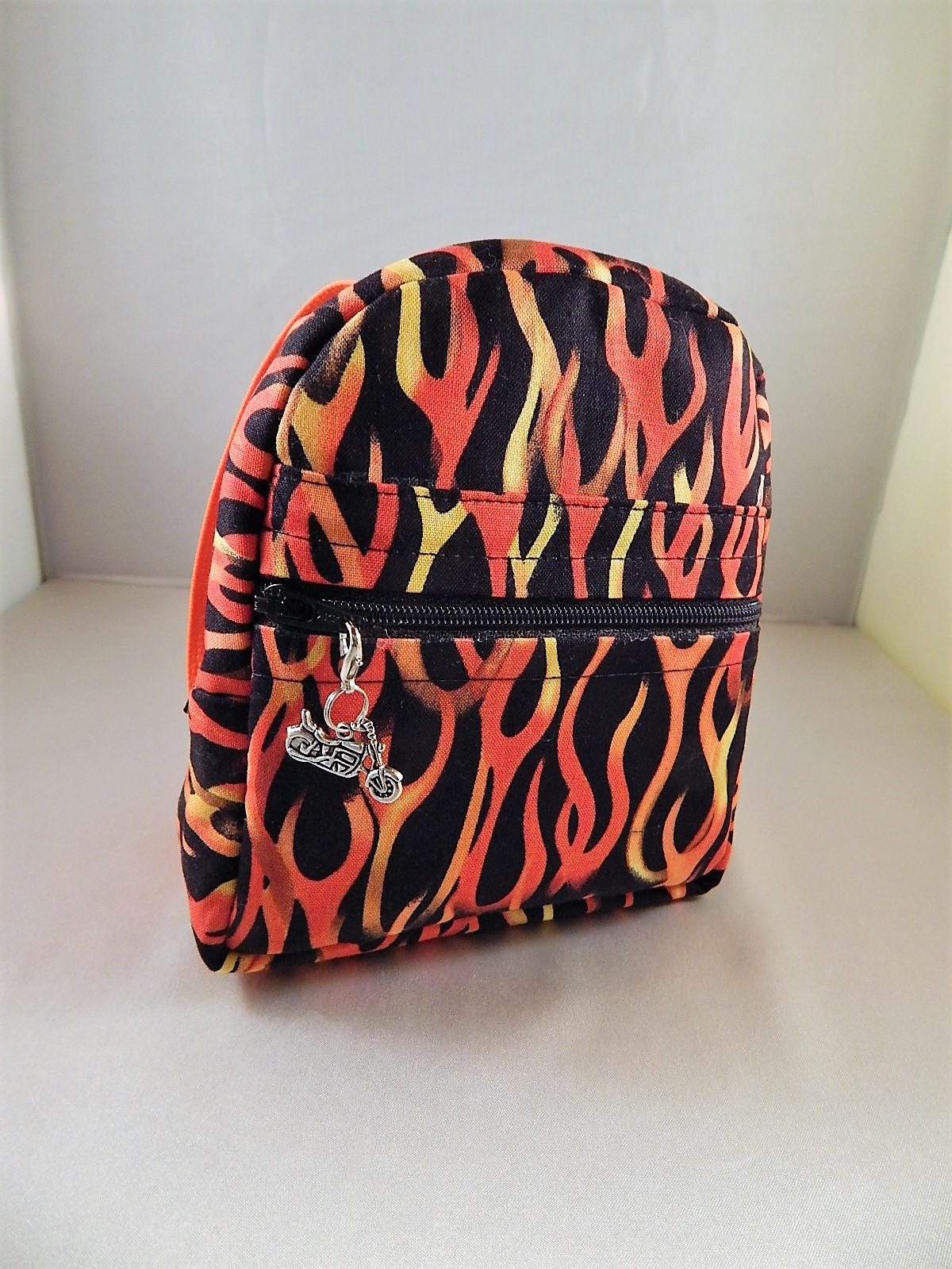 Mini backpack Fire Flames Black Orange Motorcycle Charm Grad | Etsy