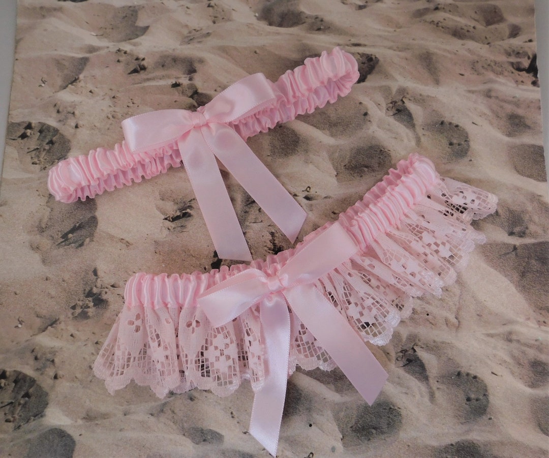 Light Pink Satin Vintage Pink Lace Set of Two Wedding Bridal Garter ...