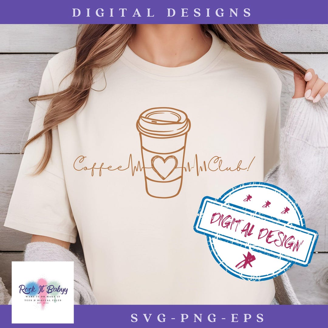 Coffee Club Design PNG SVG, Coffee Heartbeat Shirt, Vintage Graphic Tee ...