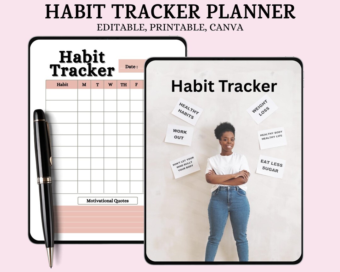Habit Tracker - Editable & Printable Digital Planner for Tracking Daily ...
