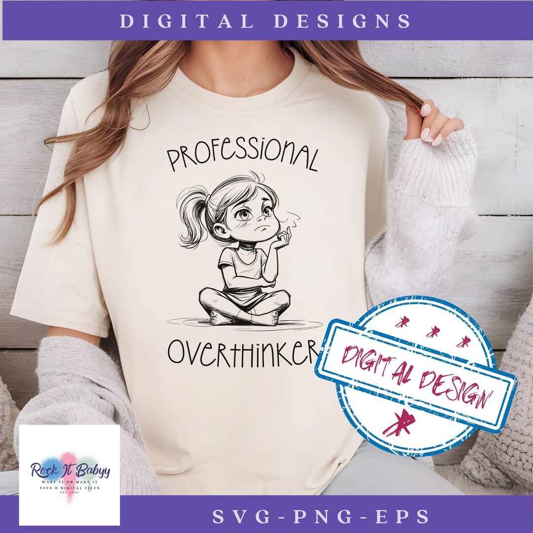 Professional Overthinker PNG SVG EPS | Cute Sketch Girl Digital ...
