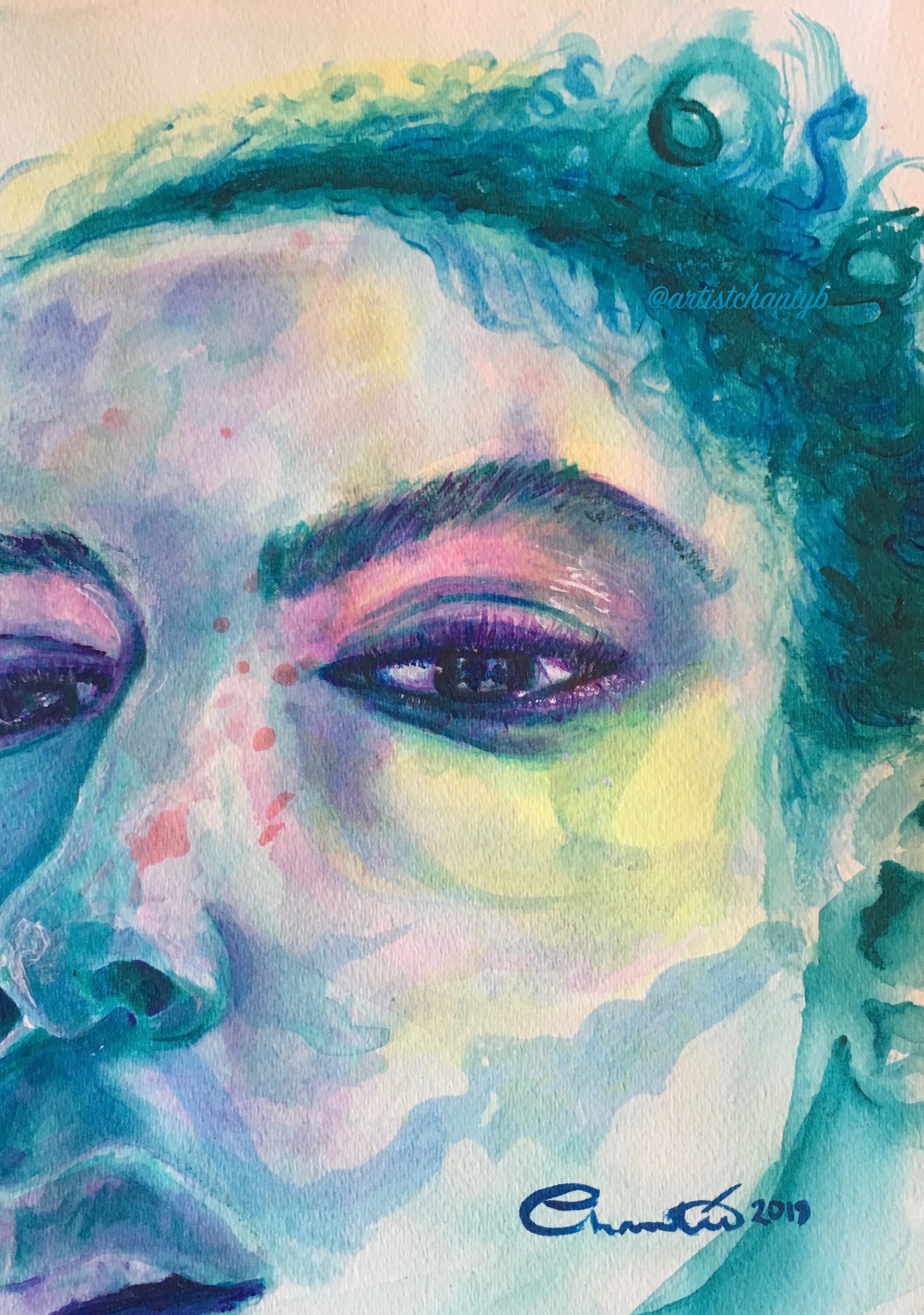 Arte original Ninfa de agua Pintura acrílica sobre papel de Chantée B ...