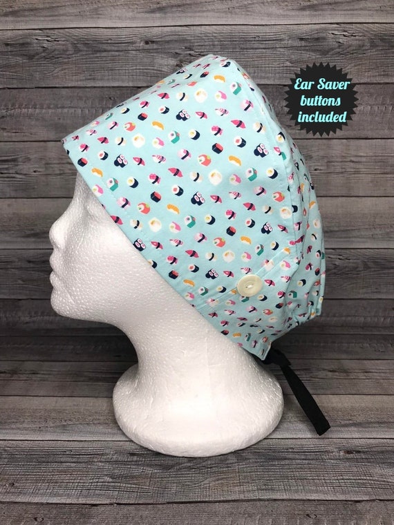 Sushi Foodie Mint Scrub Cap/scrub Hat W Buttons /nurse Hat / | Etsy
