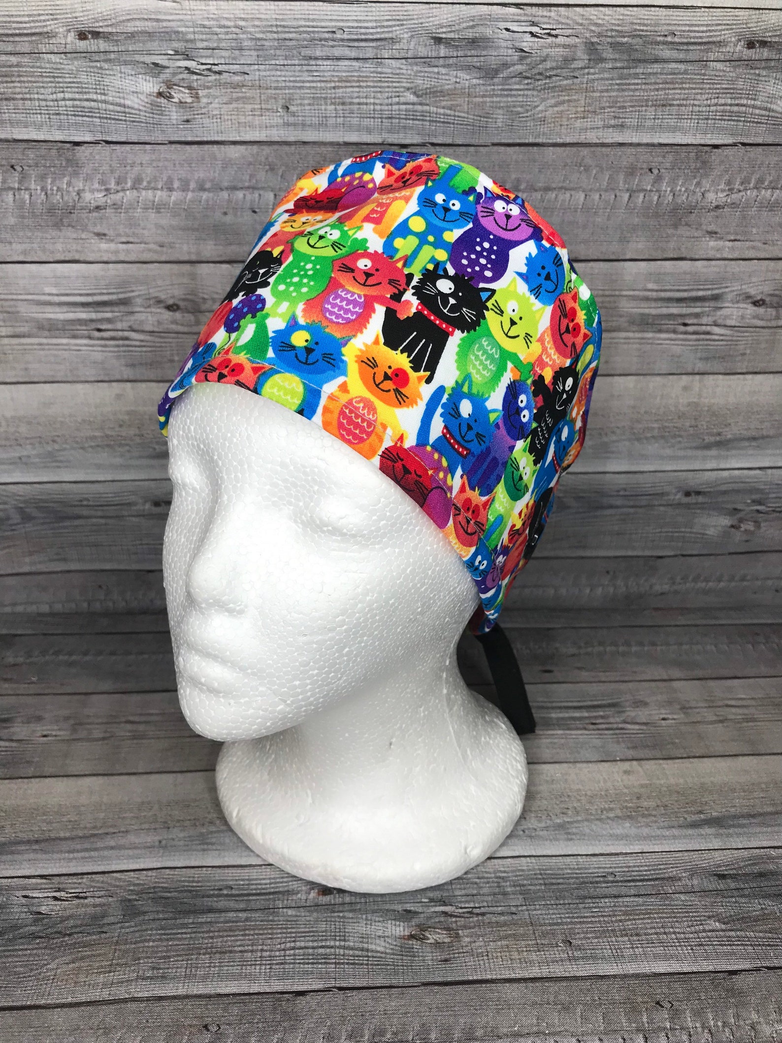 Cat Rainbow Scrub Cap/cat Nurse Hat /nurse Hat W Buttons | Etsy