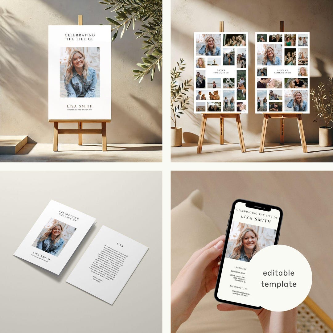 Funeral Photo Collage BUNDLE, Canva Funeral Template, Funeral Memorial ...