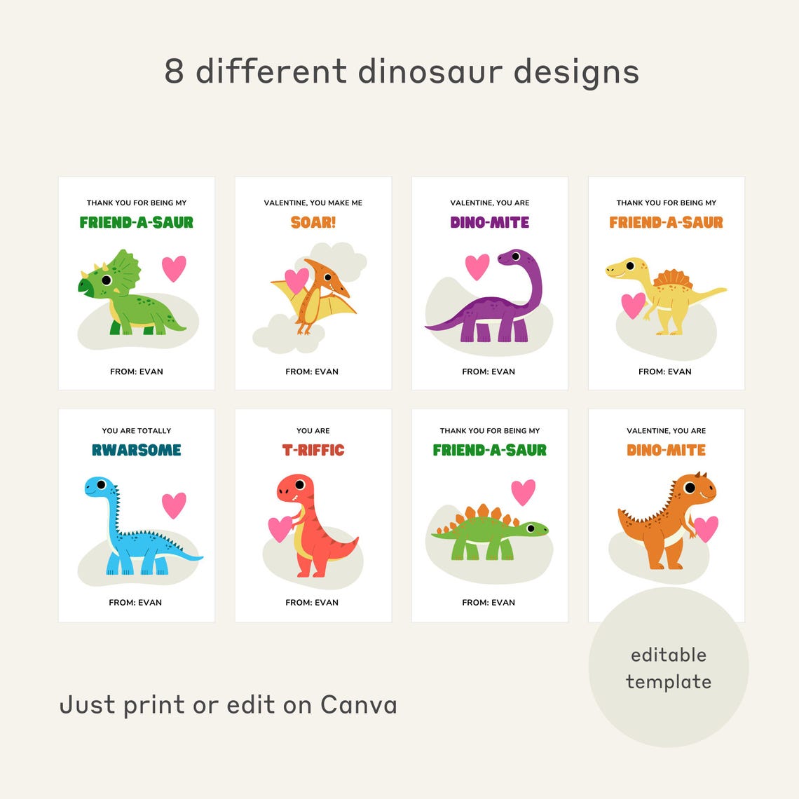 Dinosaur Valentine's Day Cards, Kids Dinosaur Valentines Day Cards ...