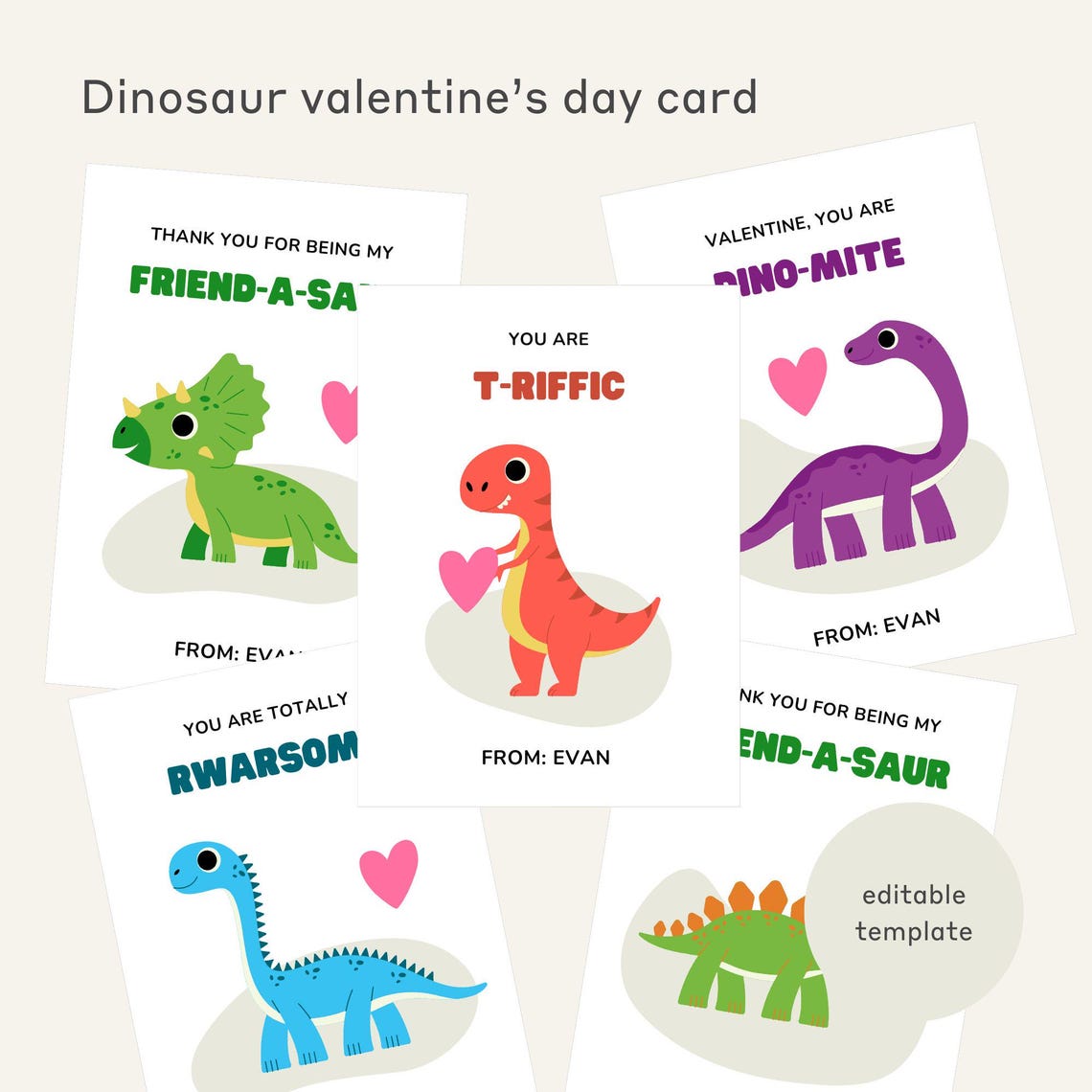 Dinosaur Valentine's Day Cards, Kids Dinosaur Valentines Day Cards ...