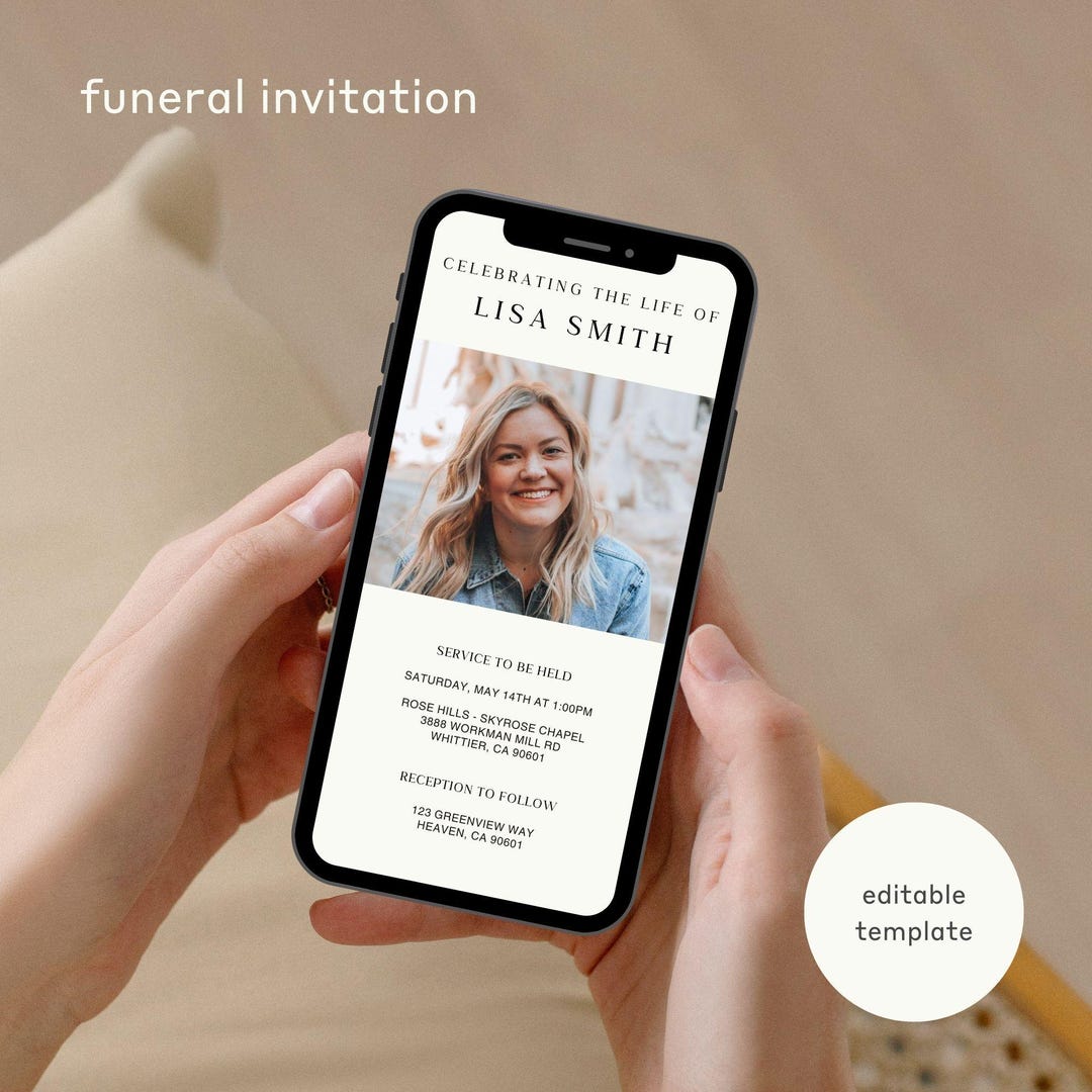 Minimal Funeral Invitation, Canva Funeral Template, Simple Memorial ...