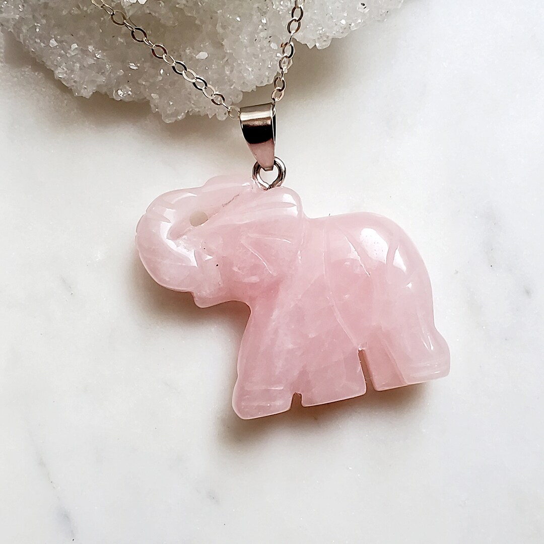 Lucky Rose Quartz Elephant Necklace Good Luck Animal Charm Necklace ...