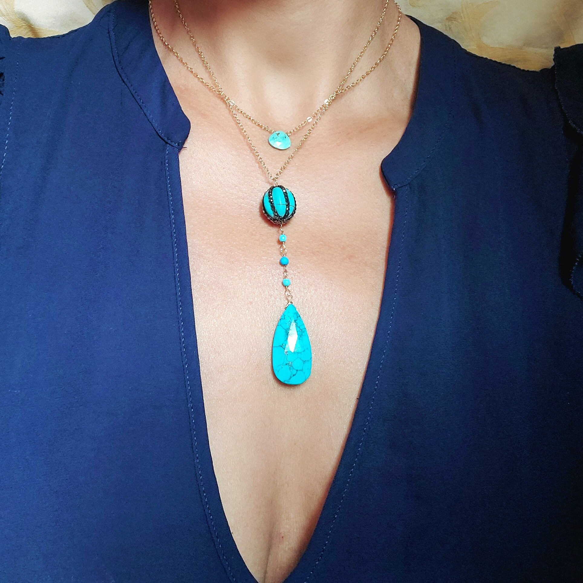 Dainty Turquoise Tear Drop Necklace Statement Turquoise - Etsy