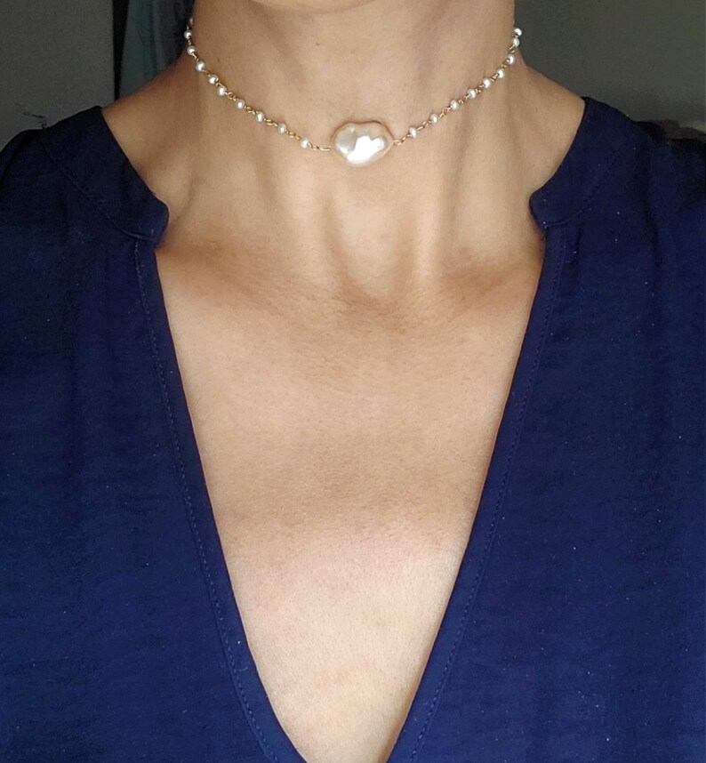 Dainty Pearl Choker Necklace Minimalist Baroque Pearl Strand Etsy