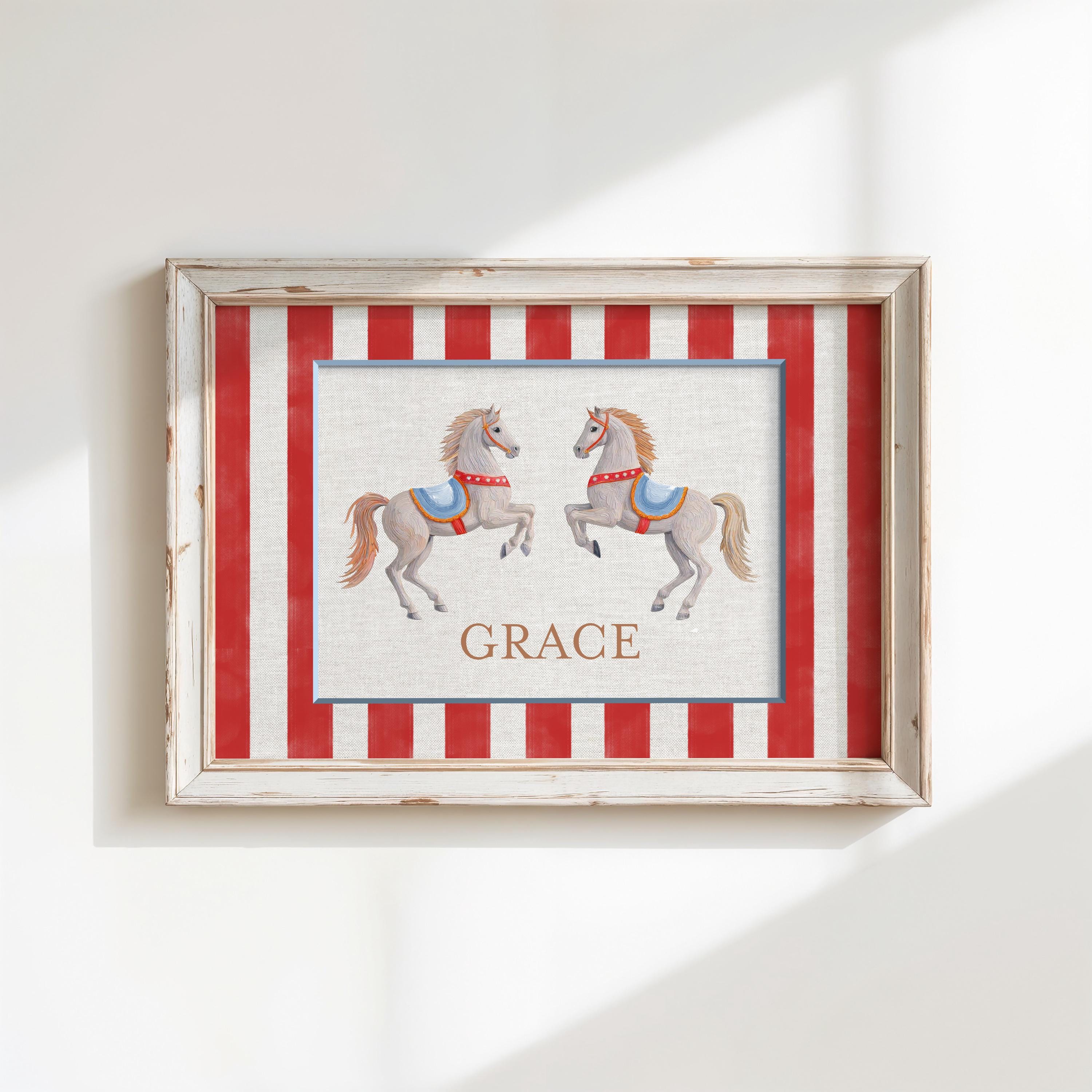 Carousel Horse Nursery Art - Custom Baby Name, Horse Oil Painting ...