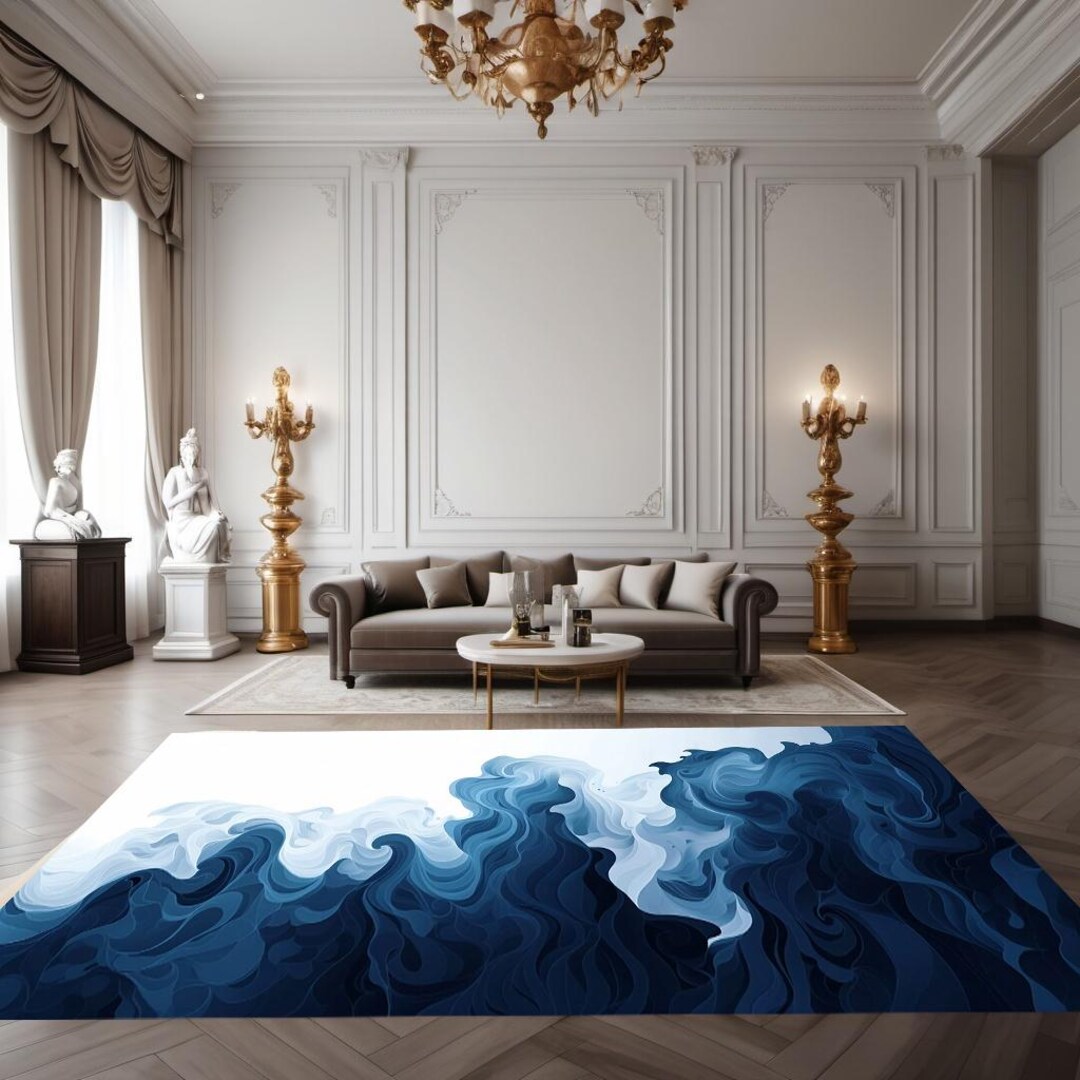 Ocean Waves Rug,blue Abstract Rug,coastal Decor,wave Art Carpet,ocean ...