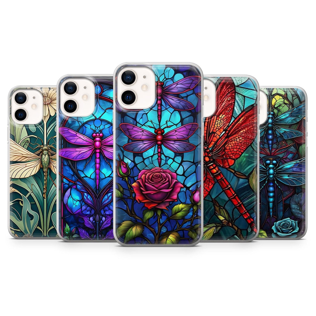 Dragonfly Phone Case Stained Glass Art for iPhone 17pro, 16, 15, 14, 13 ...