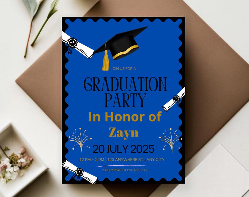 Custom Blue Digital Graduation Invitation - Instant Download ...