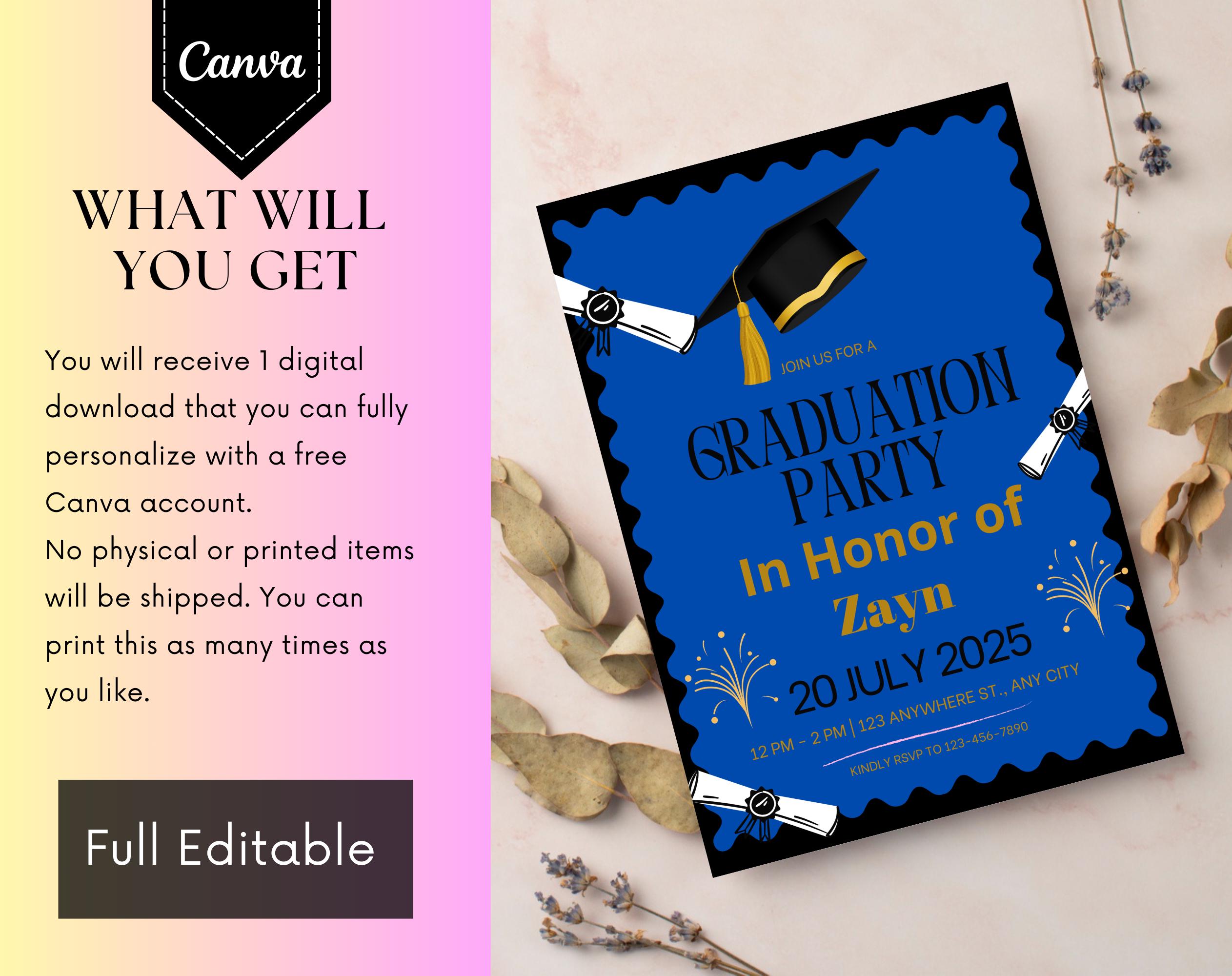 Custom Blue Digital Graduation Invitation - Instant Download ...