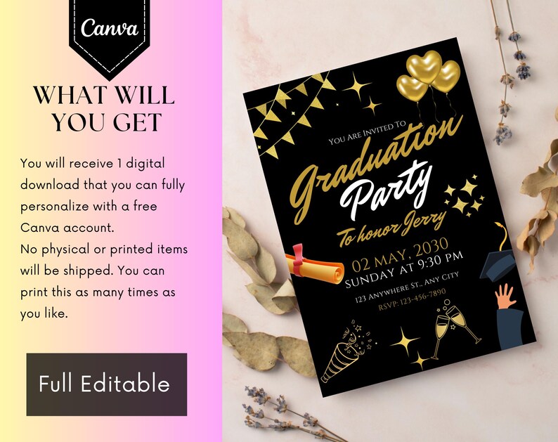 Custom Digital Graduation Invitation - Instant Download | Grad Invite ...