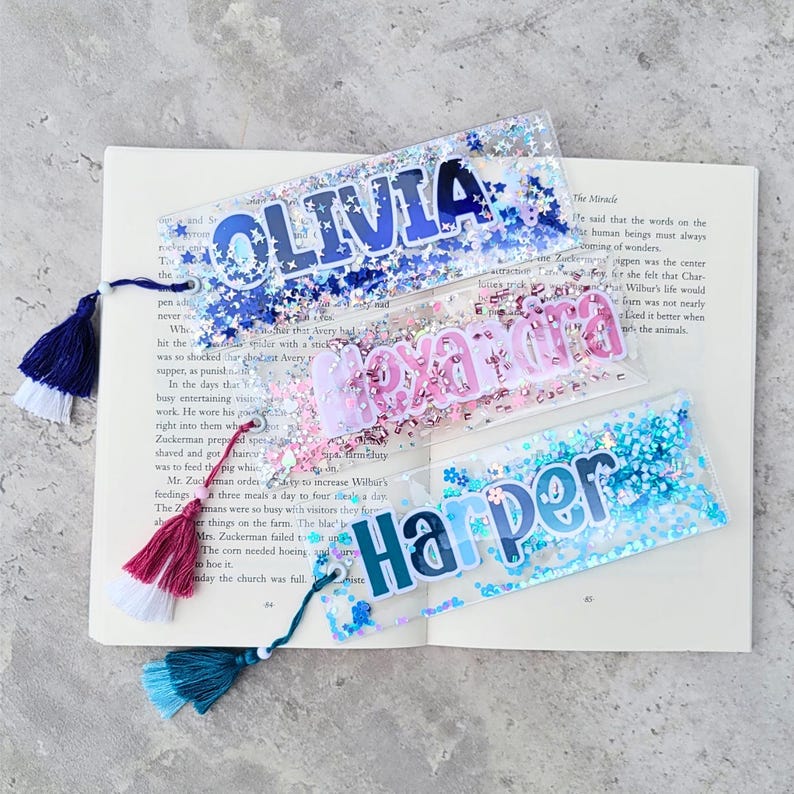 Personalized Name Confetti Shaker Bookmark With Tassel, Handmade ...