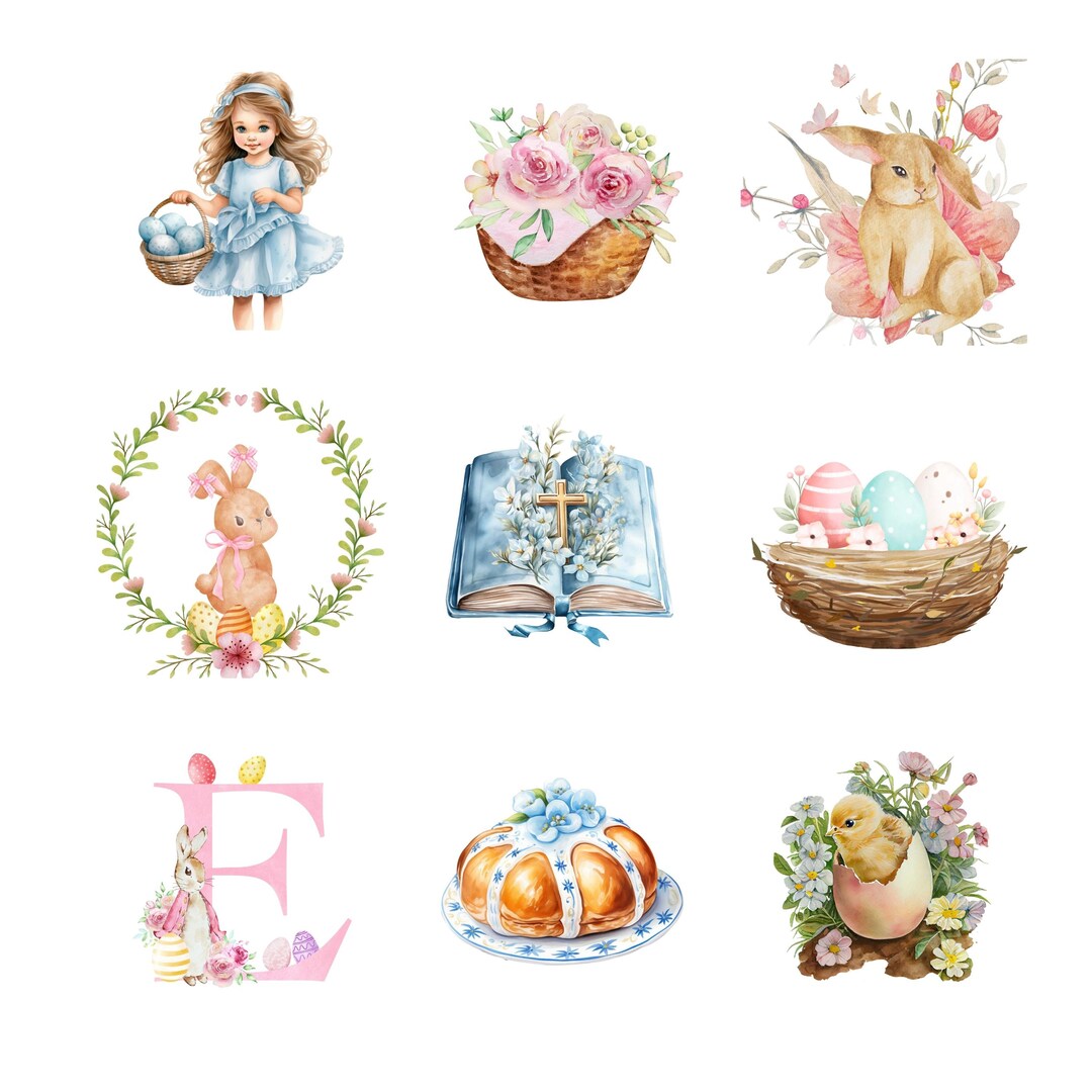 Colourful Easter-50 Watercolour Clip Art (transparent Background, 300 ...