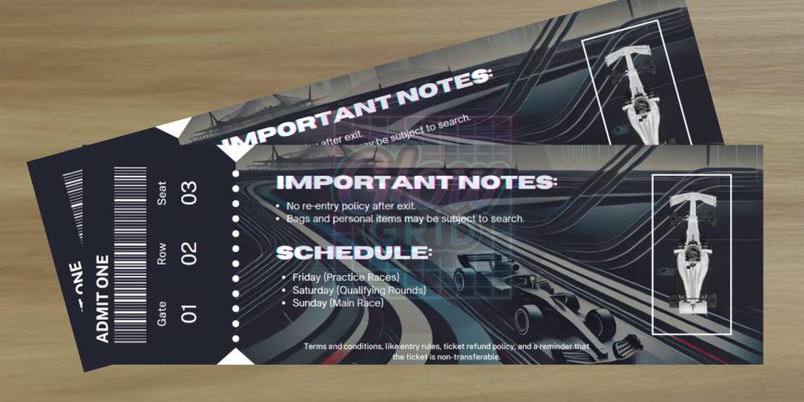 Formula 1 Ticket F1 Abu Dhabi Grand Prix Ticket Printable Yas Marina ...