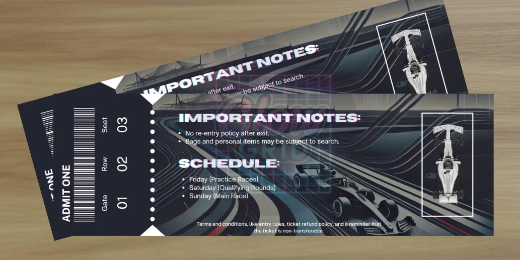 Formula 1 Ticket F1 Abu Dhabi Grand Prix Ticket Printable Yas Marina ...