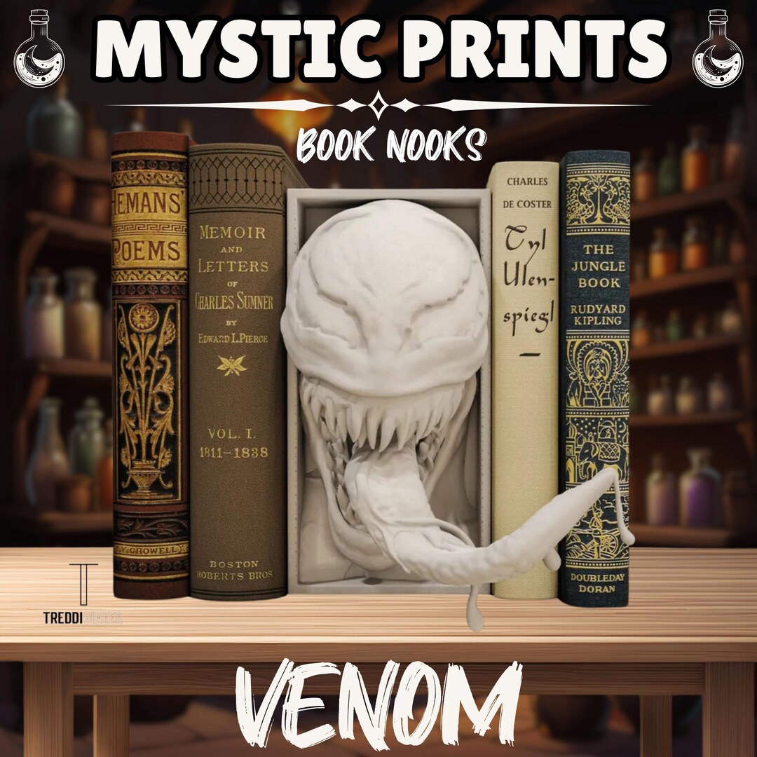 Venom - Book Nook - FDM 3D Printed - Two Size Options - Optional Hand ...