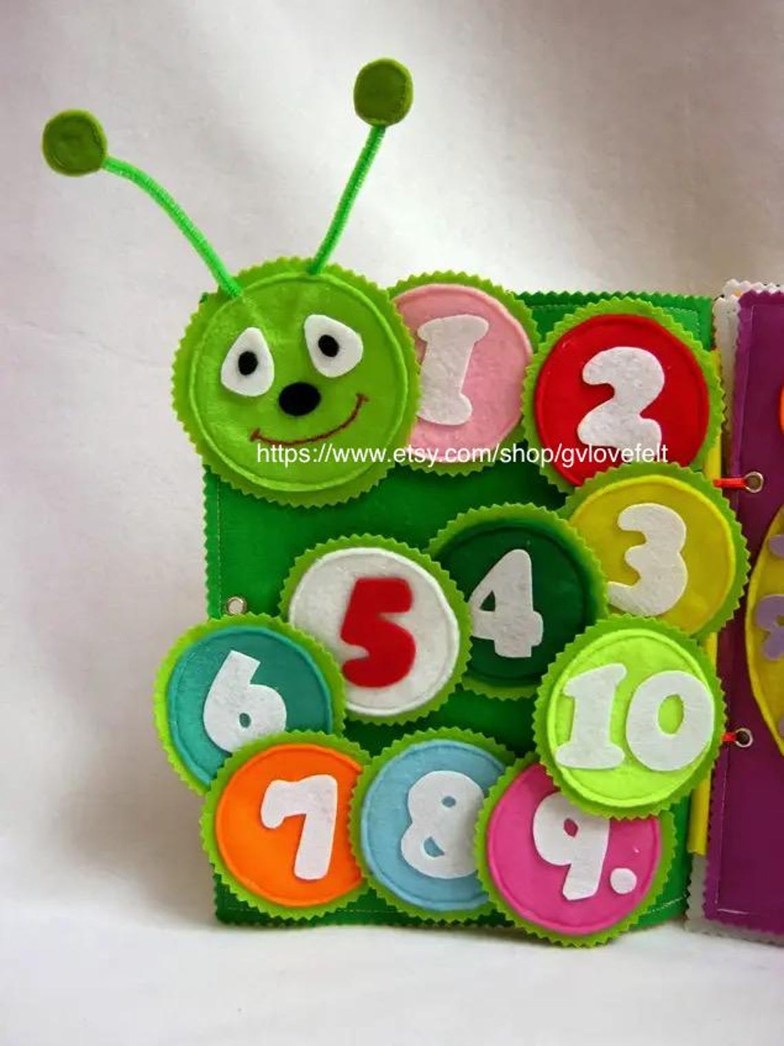 Felt Green Caterpillar With Numbers Silent Book Page. Educational Felt ...