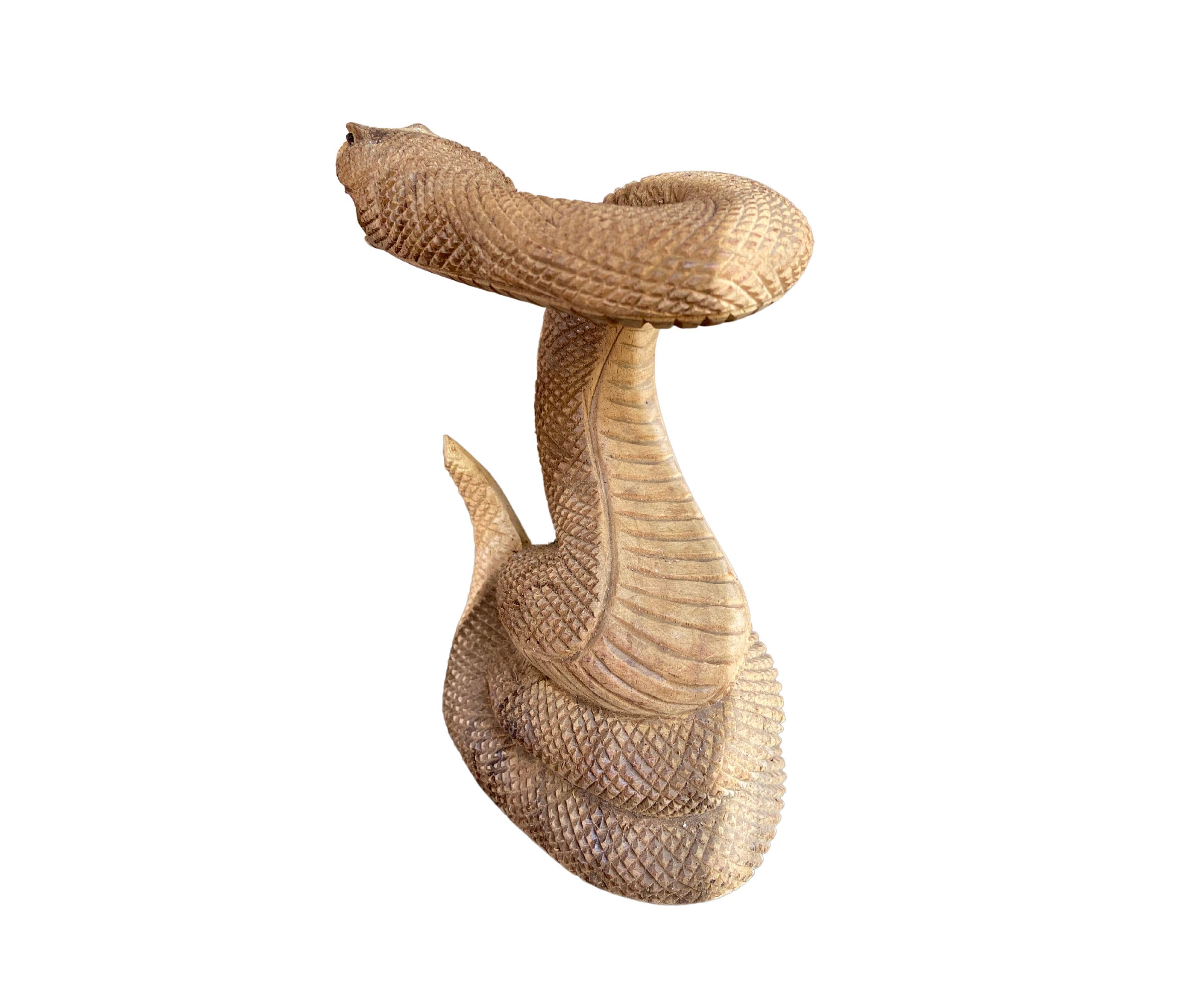 Wooden Snake Statue, Rattle Snake Carving, Animal Wood, Reptile ...