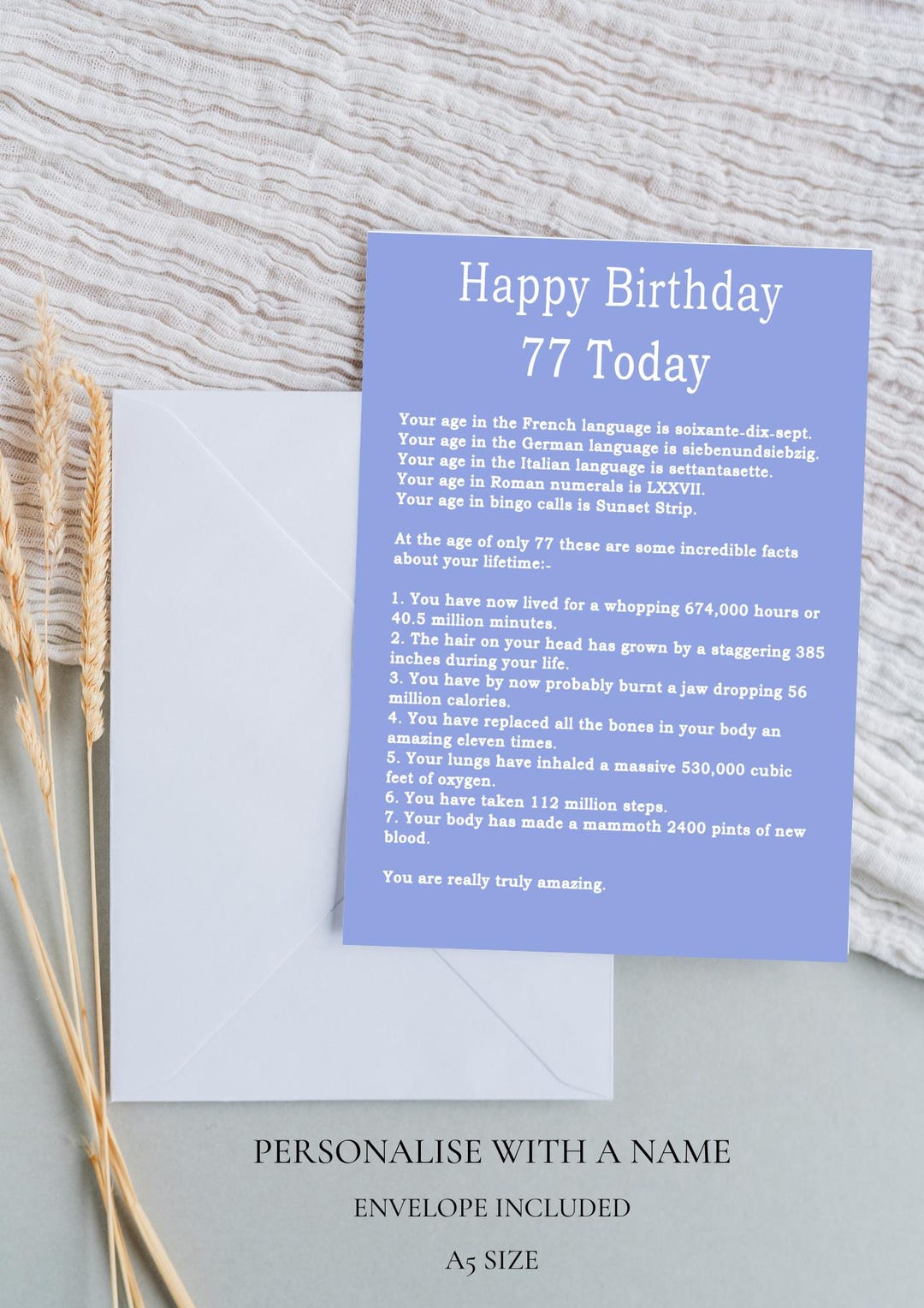 Age 77 Birthday Card - Etsy