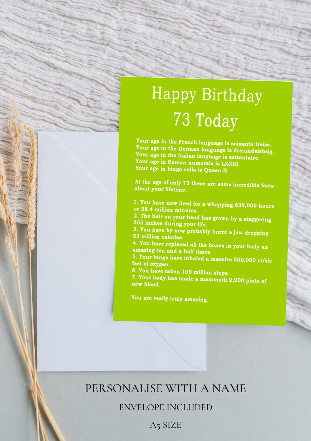 Age 73 Birthday Card - Etsy